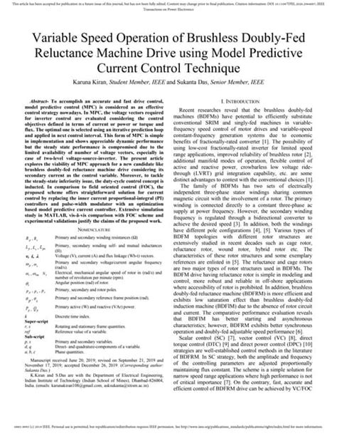 variable speed operation of brushless doubly fed reluctance machine drive using model predictive