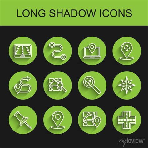 Set Line Push Pin Map Infographic Of City Map Navigation Folded Wall Stickers Cross