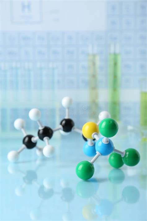 Molecular Model On Light Surface Against Blurred Background Stock Image