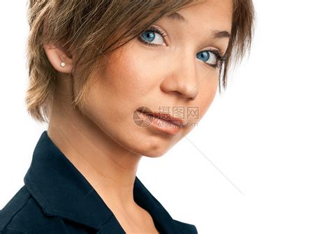 白人背景年轻女商务人士的肖像蓝色眼睛女孩工人微笑人士女性幸福商务商业高清图片下载 正版图片321057948 摄图网