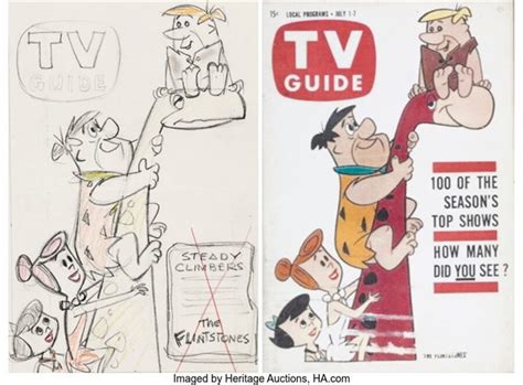 The Flintstones Tv Guide Cover Layout Drawing By Dick Bickenbach Hanna