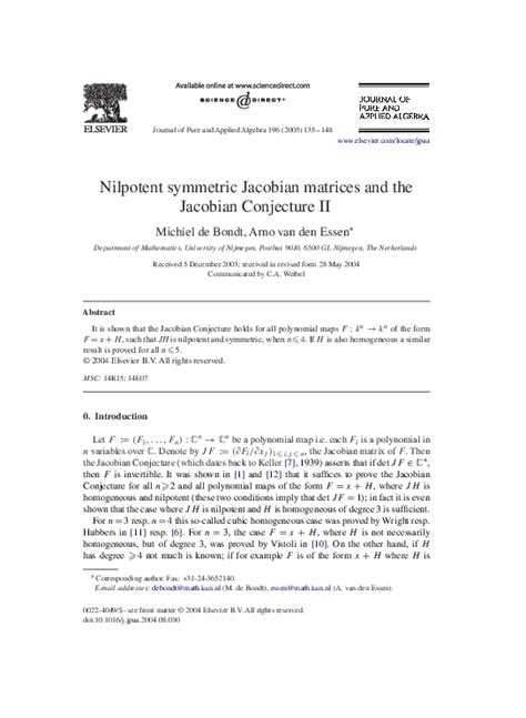 Pdf Nilpotent Symmetric Jacobian Matrices And The Jacobian Conjecture