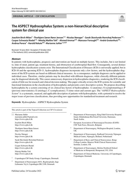 Pdf Aspect A New Clinically Useful Hydrocephalus Classification