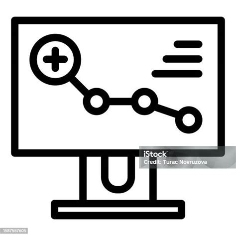 모니터 라인 아이콘의 성장 차트입니다 흰색으로 분리된 컴퓨터 벡터 그림의 다이어그램 및 앱을 위해 설계된 그래프 개요 스타일 Eps 10 0명에 대한 스톡 벡터 아트 및