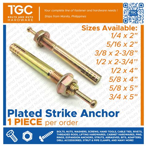 Tgc 1pc Strike Anchor 14 516 38 12 58 34 Inches Tetanized Hit Anchor For