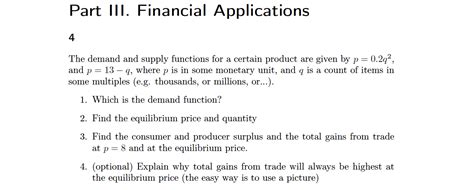 Solved Part III Financial Applications The Demand And Chegg