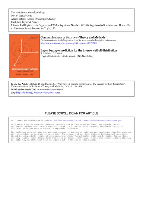 Pdf Bayes 2 Sample Prediction For The Inverse Weibull Distribution