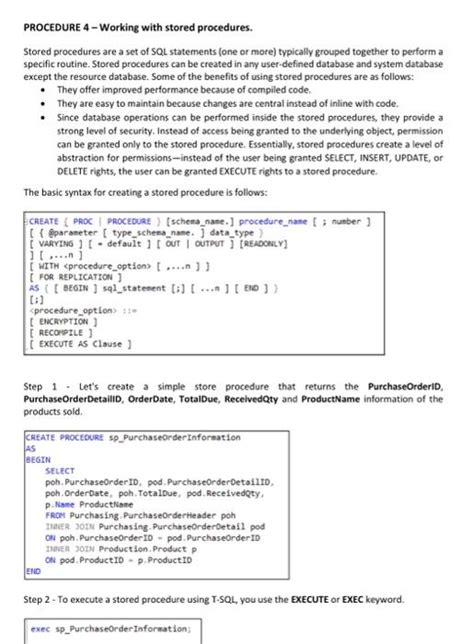 Solved Procedure 4 Working With Stored Procedures Stored