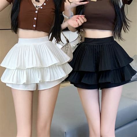 새로운 순수한 욕망 섹시한 투투 스커트 작은 남자 주름 케이크 짧은 치마 바지 여성 검은 치마 여름의 실제 샷 티몬