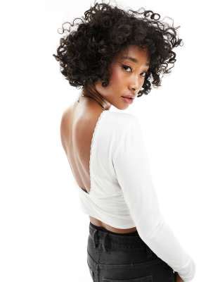 Asos Design Low Scoop Back Top With Lace Trim In Ivory Asos
