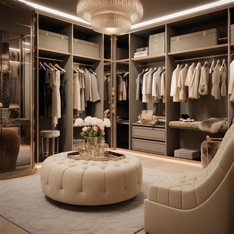 Luxury Walk In Closet With Ottoman