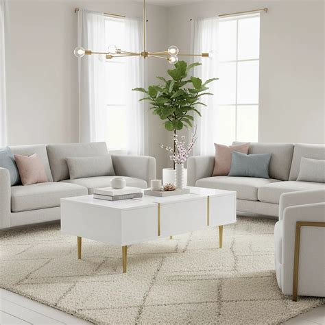 White High Gloss Coffee Table With 2 Drawers Modern