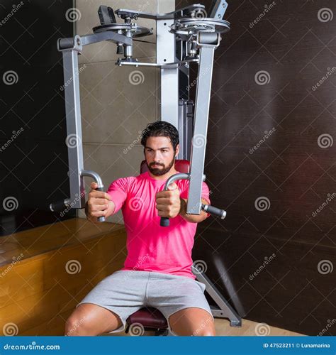 Pec Deck Flye Pec Deck Chest Workout Man Stock Image Image Of Pink Person 47523211