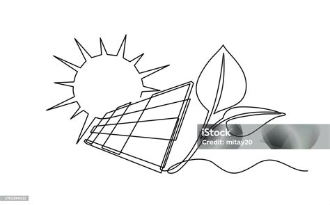 연속 선 그리기 태양 전지판 태양 식물 태양 에너지의 상징 로고 엠블럼 슬라이드 쇼 및 배너에 사용할 수 있습니다 한 줄의 선화에 대한 배너 주문 0명에 대한 스톡 벡터
