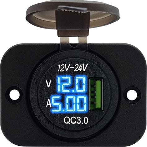 ProRide 12V USB Stopcontact Inbouw met Voltmeter Ampèremeter QC3 0
