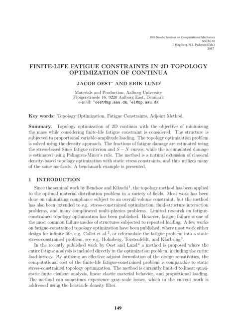 Pdf Finite Life Fatigue Constraints In 2d Topology Optimization Of
