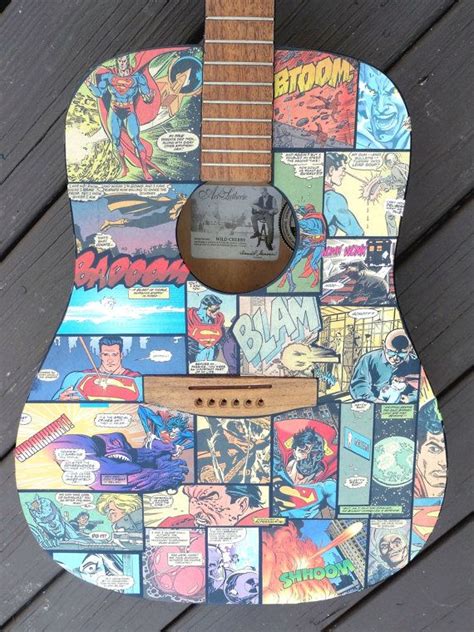 Superman Comicdecoupaged Acoustic 6string Guitar By Comicculture 590
