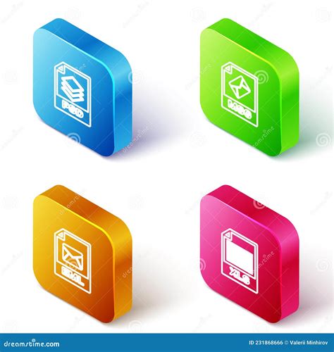 Set Isometric Line PSD File Document MSG EML And XLS Icon Vector Stock Vector Illustration
