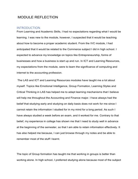 Module Reflection Learning And Academic Skills Ict Ivc