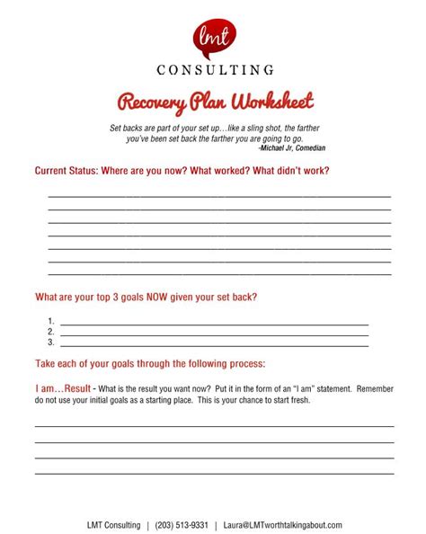 Recovery Plan Worksheet LMT Worth Talking About
