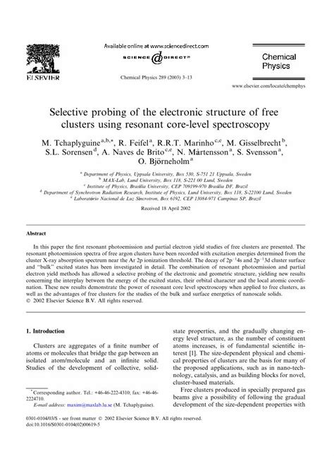 Pdf Selective Probing Of The Electronic Structure Of Free Clusters