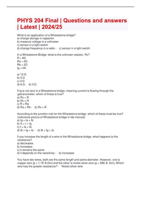 Phys 204 Final Questions And Answers Latest 2024 25 Phys 204 Stuvia Us