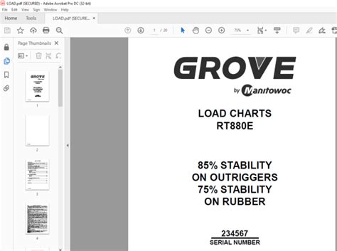 Grove Crane Rt 880e Load Chart Manual Sn 234567 Pdf Download