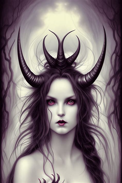 Lilith Horned Head Beautiful Face White Flowing Windblown Hair Manga · Creative Fabrica