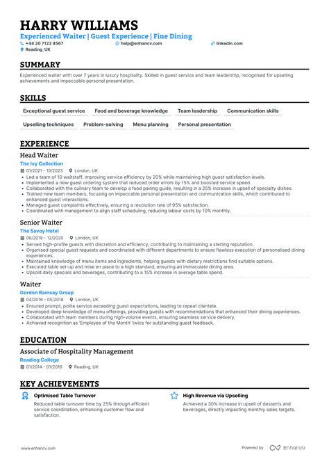 Waitress CV Examples Guide For 2025 Waitress CV Examples Guide For 2025