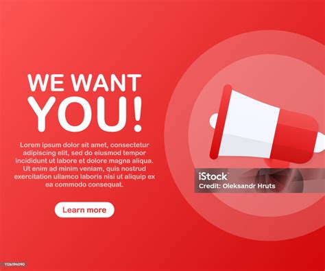 확성기 손을 텍스트와 비즈니스 개념 우리는 당신을 원한다 벡터 일러스트 레이 션 We Want You English Phrase에 대한 스톡 벡터 아트 및 기타 이미지