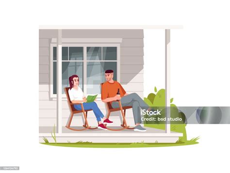 부부는 파티오 세미 플랫 Rgb 컬러 벡터 일러스트에 안락 의자에 앉아 2명에 대한 스톡 벡터 아트 및 기타 이미지 2명 30 39세 가공의 인물 Istock