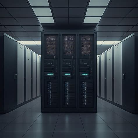 Premium Photo Dark Server Room Interior With Rows Of Servers Generative Ai