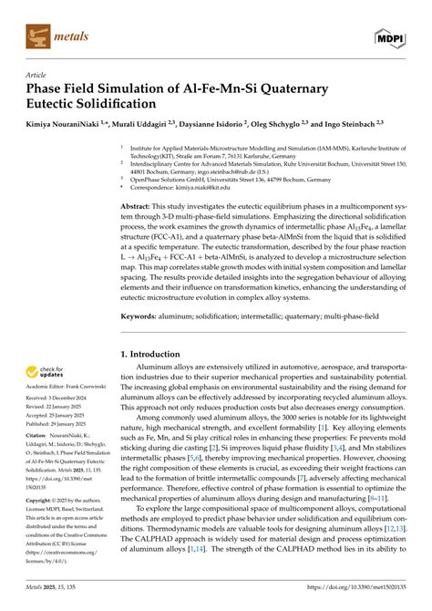 Pdf Phase Field Simulation Of Al Fe Mn Si Quaternary Eutectic Solidification