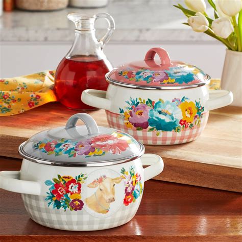 Sweet Romance 105 Quart Enamel On Steel Mini Dutch Oven With Lid Set Of 2 Cookware Set