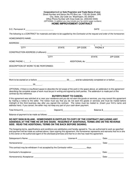 Free Printable Remodeling Contract Templates Pdf Word Agreement