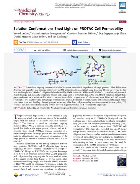 Pdf Solution Conformations Shed Light On Protac Cell Permeability