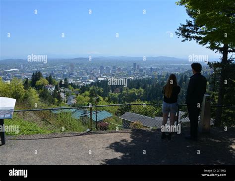 Visitors At The Viewpoint In The Grounds Of The Historic Pittock