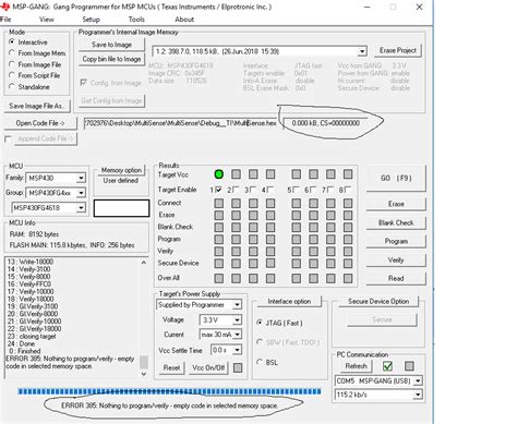 MSP430FG4618 Using TI TXT Hex Files With MSP GANG Programmer MSP Low