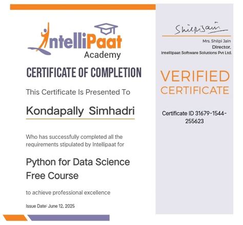 Python For Data Science Issued By Intellipaat Academy Mode Online Self Paced Instructor Led