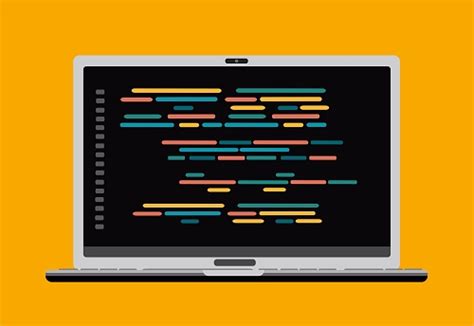 Computer Software With Programming Coding Text Application Window On Laptop Screen Flat Vector