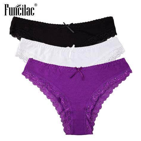 Funcilac Underwear Women Sexy Lace Panties Solid Cotton Briefs For Women Girls Female Intimates