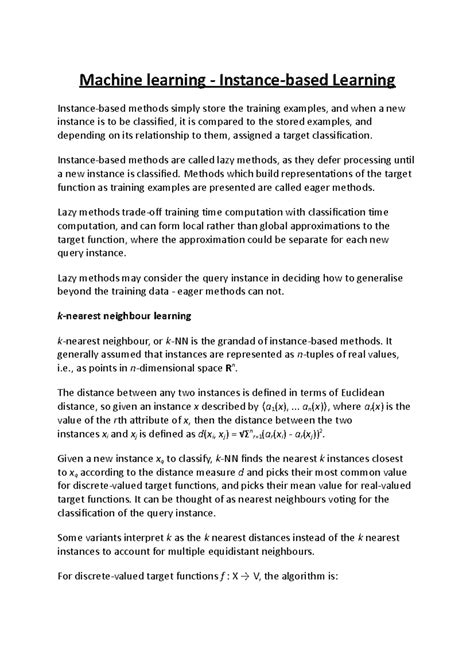 Machine Learning Instance Based Learning Machine Learning