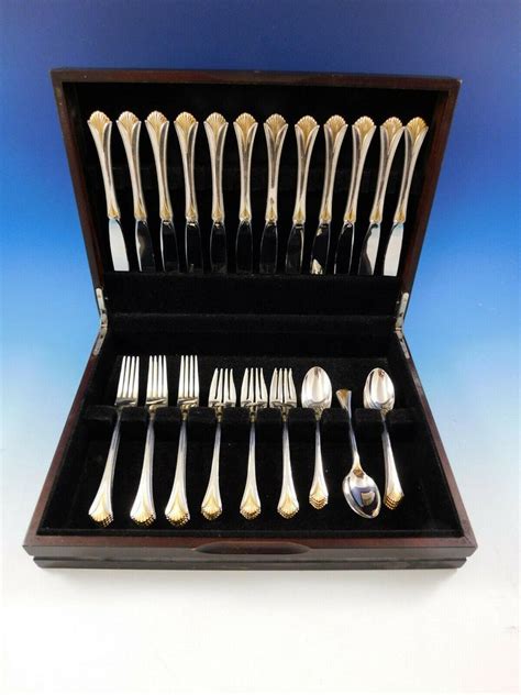 Regency Shell Gold By Lunt Sterling Silver Flatware Set For 12 Service