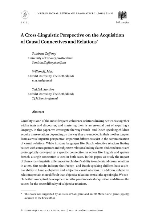 Pdf A Cross Linguistic Perspective On The Acquisition Of Causal