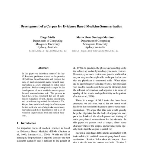 Development Of A Corpus For Evidence Based Medicine Summarisation Acl Anthology