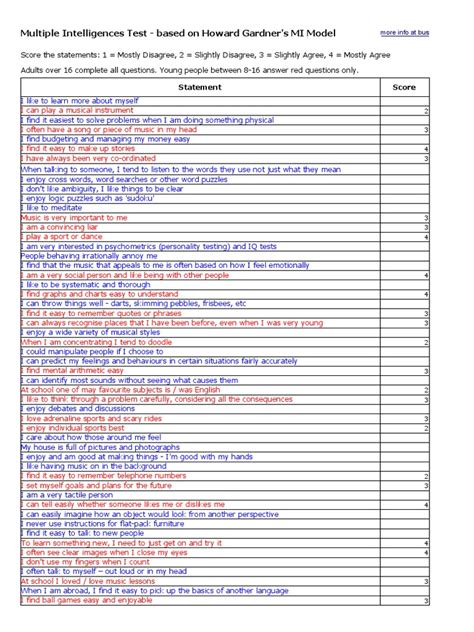 Multiple Intelligences Test Pdf Intelligence Logic