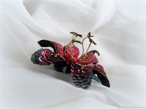 Брошь цветок вышитый Лилия Lily Marsala бордо марсала купить в интернет