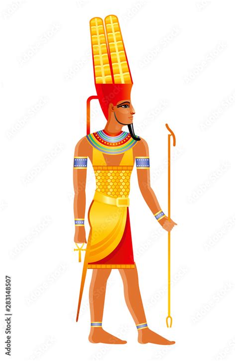 Ancient Egyptian God Amun Major Egyptian Deity Of Sun In Shuti Crown