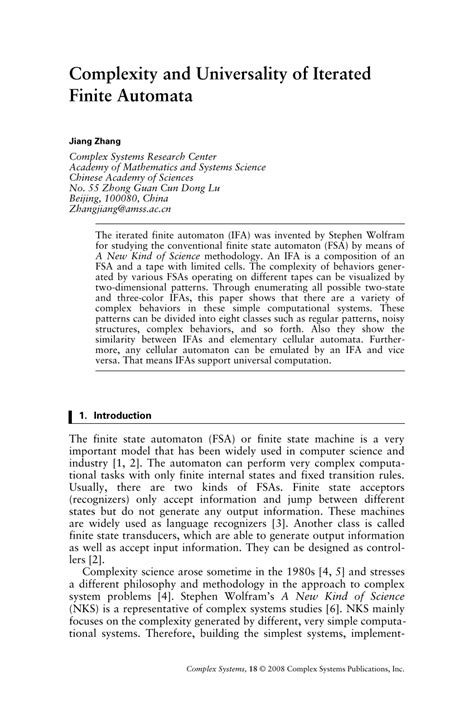 Pdf Complexity And Universality Of Iterated Finite Automata