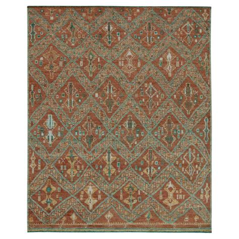 Rug And Kilims Moroccan Style Rug In Rust Red And Green Geometric